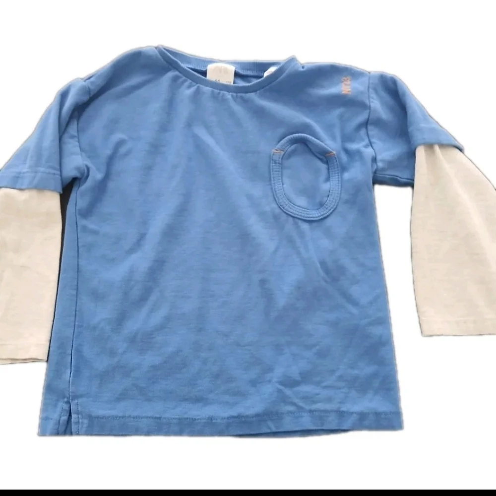 Zara | Shirts & Tops | Zara Blue Gray Boys Double Sleeve Top Size 45 ...